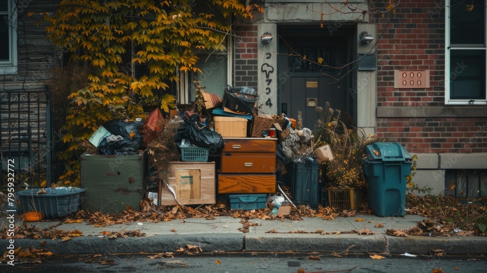 Overflowing trash in front of a townhouse - An impactful real-life ...