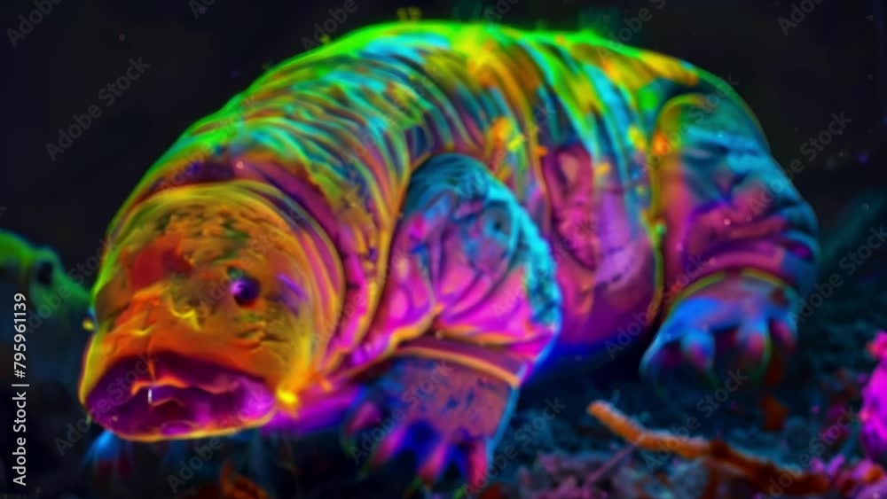 A colorful fluorescent image of a water bears cells showing its unique ...