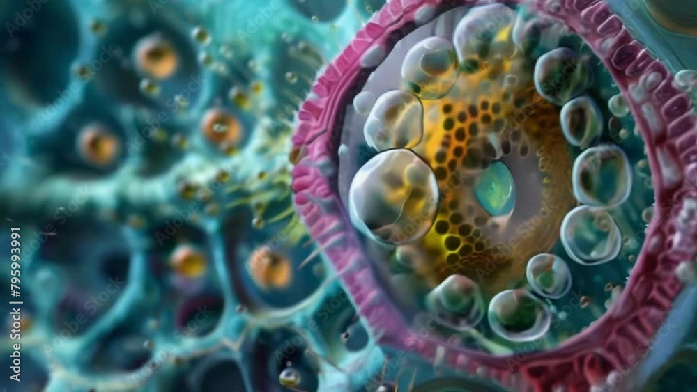 A magnified view of a plant cell showing the cell membrane cytoplasm ...