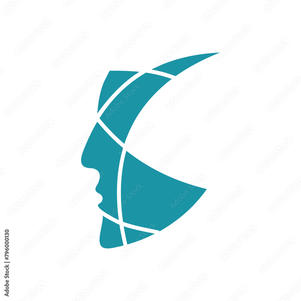 Digital tech logo design. Data wire connect human brain head face ...