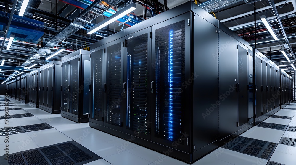 A state-of-the-art data center equipped with rows of server racks ...