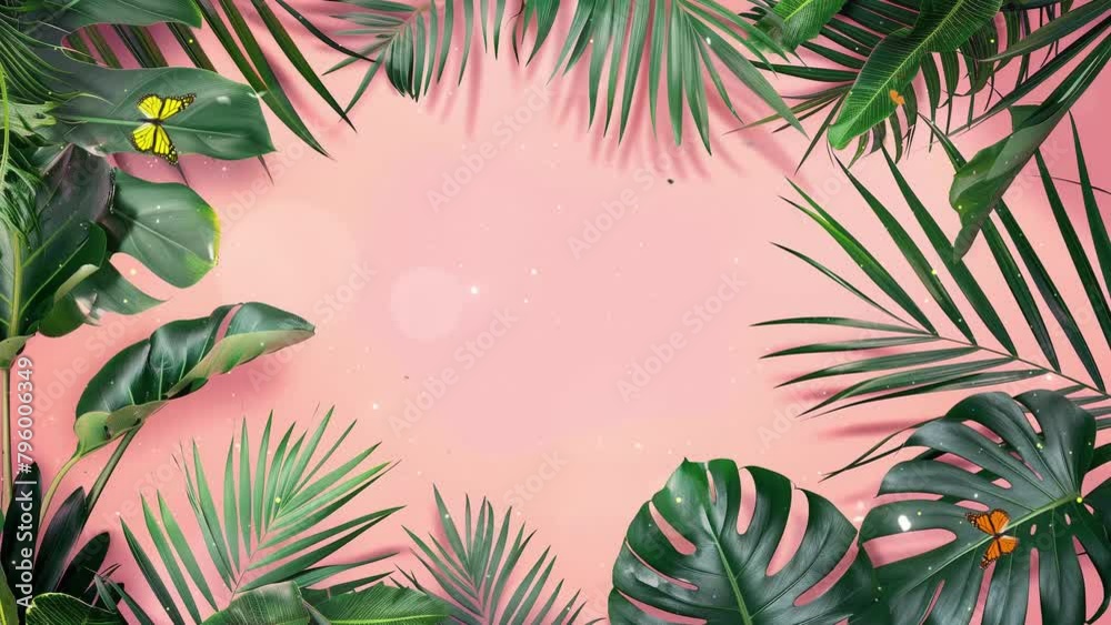 trendy summer border with tropical leaves. seamless looping overlay 4k ...