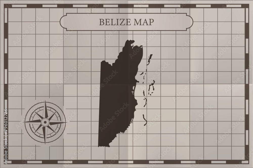 Belize old classic country map. Vintage antique map paper style. Stock ...