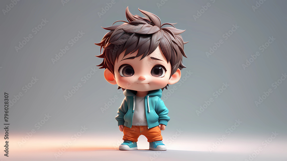 4d photographic image of full body image of a cute little chibi boy ...