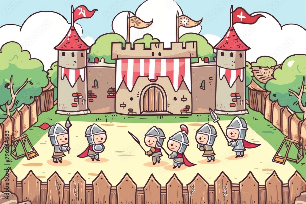 Cartoon cute doodles of a group of young squires training to become ...