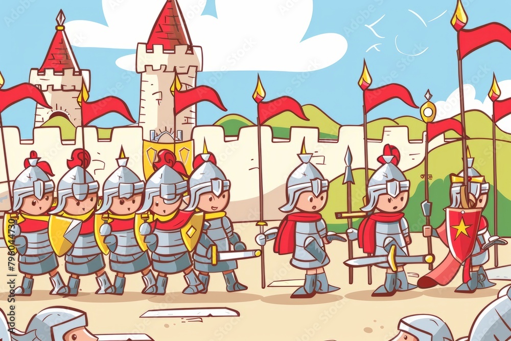 Cartoon cute doodles of a group of young squires training to become ...