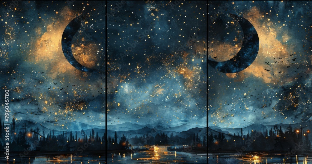 Invitation card template with starry night theme. Gold and luxury save ...