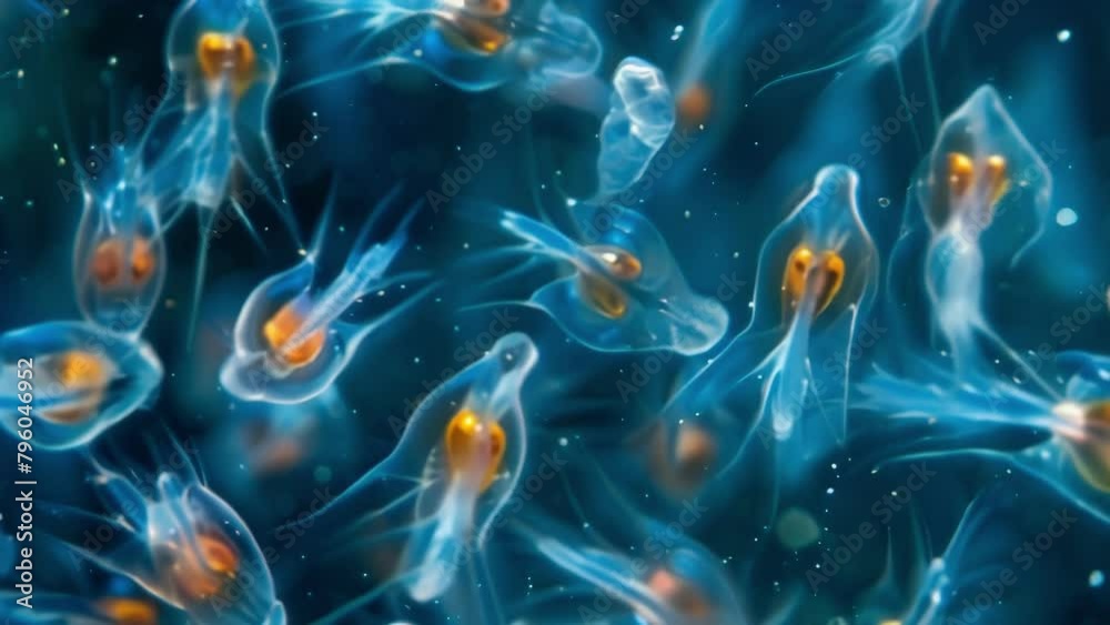 A group of rotifers seen from above forming a mesmerizing pattern under ...