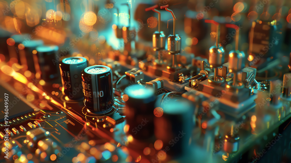 Macro shot of a transistor within a circuit, showing its metallic ...