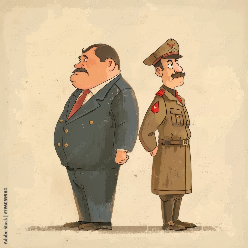 A minimalist caricature illustration of a chubby frightened politician ...