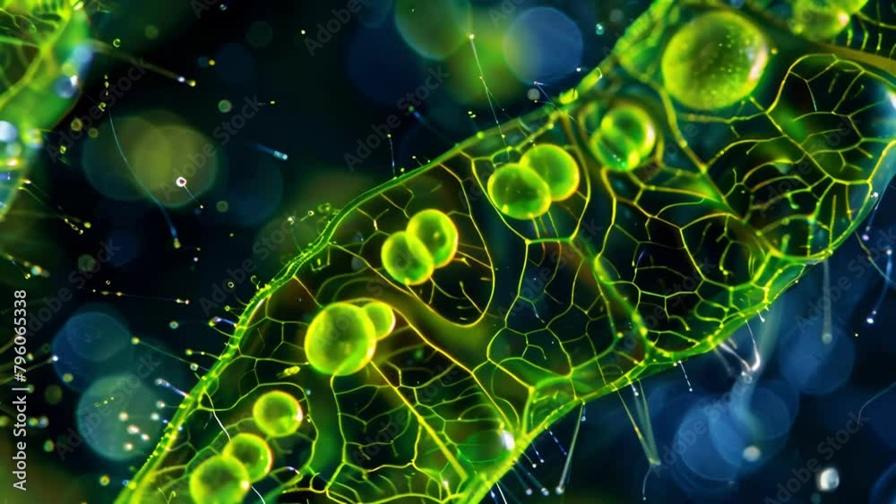 A microscopic view of a chloroplast during photosynthesis showing the ...