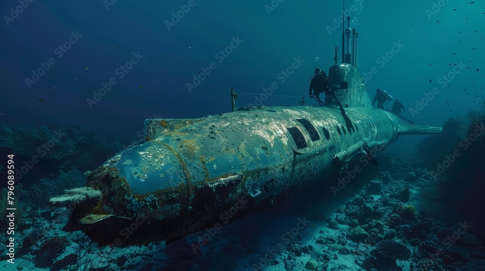 Underneath the ocean s surface, the explorers piloted a submarine ...