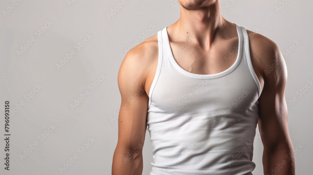 Mockup of clothes worn by a model. Close up of full upper body part ...