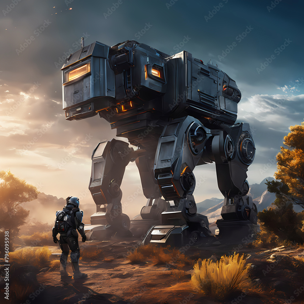 cyborg robot soldier designing robot house in space, hyper realistic ...