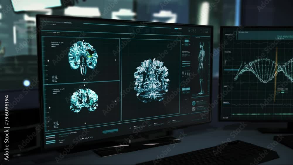 Futuristic computer system scanning the brain at the laboratory ...