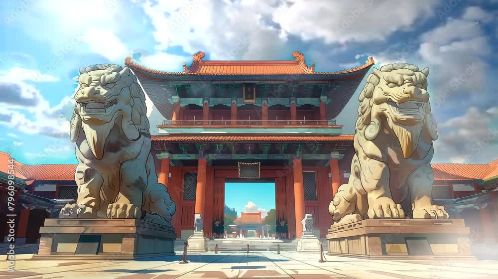 Historic building gate of Chinese Palace. Ancient concept, anime ...
