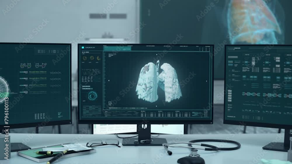 Monitoring X-ray Futuristic System Checks Lungs Of Patient For ...