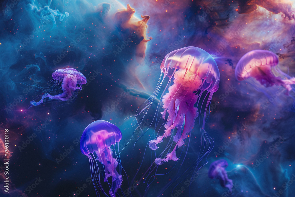 Interstellar scene with extraterrestrial lifeforms quantum fields ...