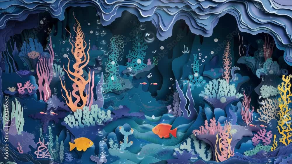 deep-sea oasis paper cut template with towering under sea. seamless ...