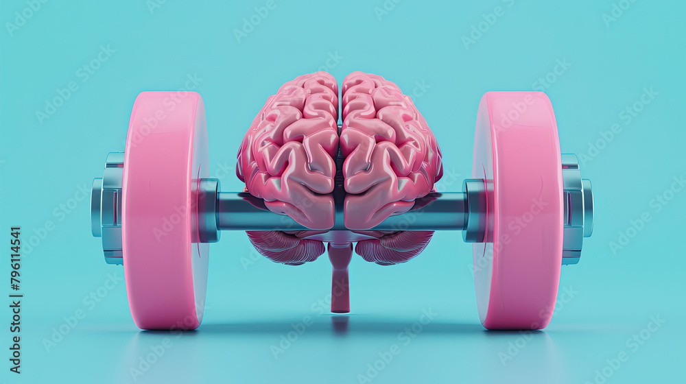 Human brain lifting weights. 3D brain lifting a heavy dumbbell. on ...
