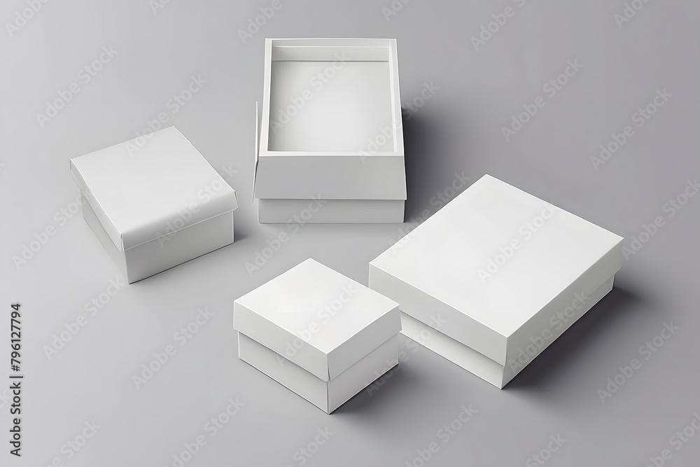 Open and close white gift boxes, white square box top view, container ...