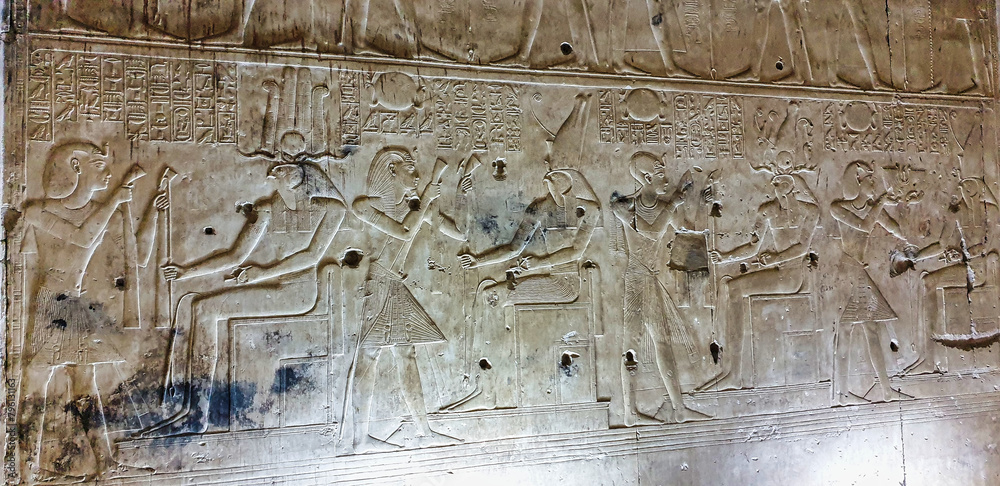 Pharoah Seti I makes offerings to different forms of God Horus in the ...