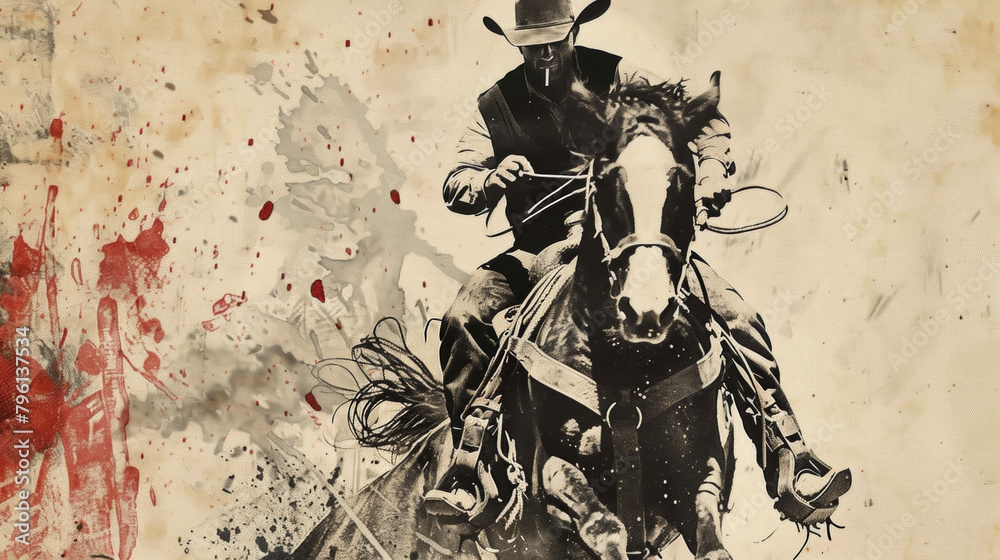 A rugged cowboy cigarette hanging from his mouth confidently wrangling ...