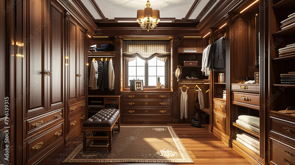 Discover the timeless allure of a wide wooden dressing room, with its ...