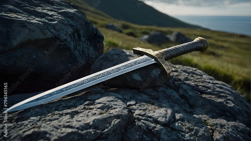 Sword embedded in a rock, akin to the legendary Excalibur sword of King ...