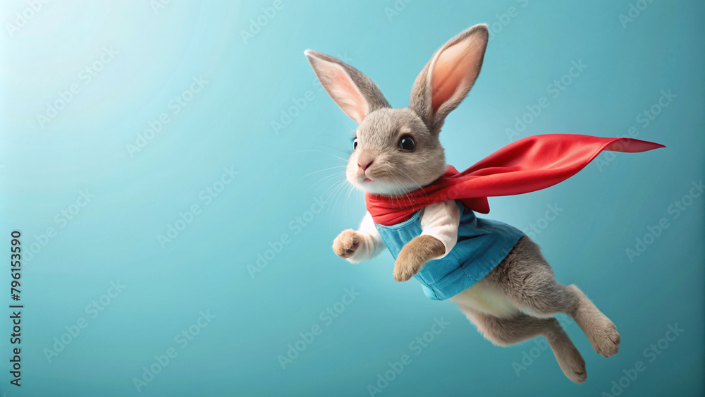 Easter Bunny Rabbit with Ribbon: A cute, pink cartoon illustration of a ...