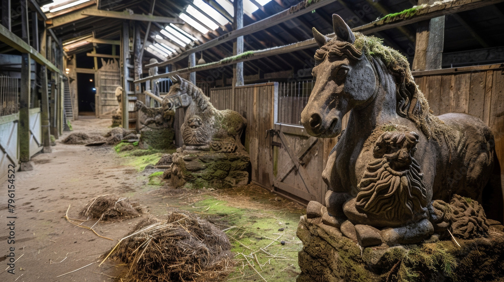 The stable floor is covered in a soft layer of moss and carved stone ...