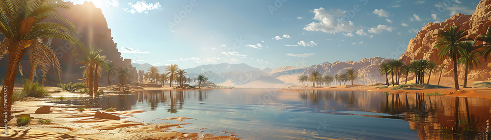 Mirage A deceptive oasis scene in a desert, shimmering under the hot ...