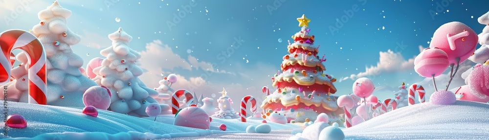 Joyful Christmas celebration in Candy Land, with a towering tree made ...