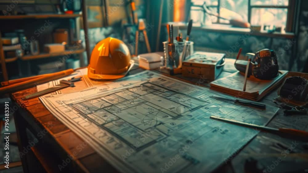 Detailed blueprints of architectural plans take center stage. Complete ...