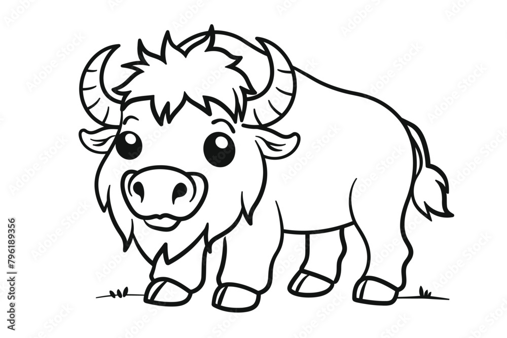 Basic cartoon clip art of a bison, bold lines, no gray scale, simple ...