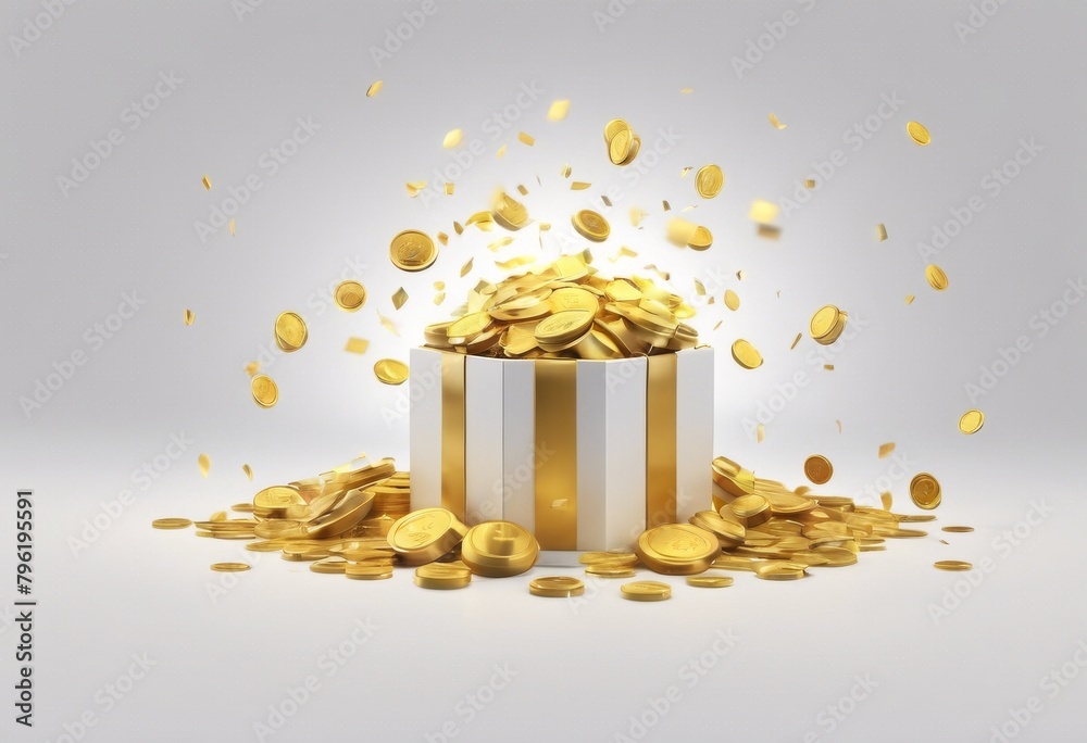 'confetti box 3D Loyalty isolated background. money Surprise Golden ...