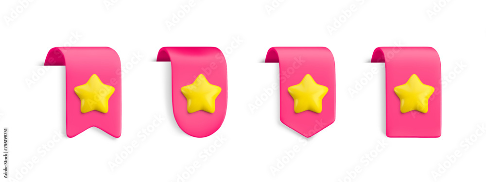Vector Realistic 3d Pink Bookmarks set with star. Favorite icon design ...