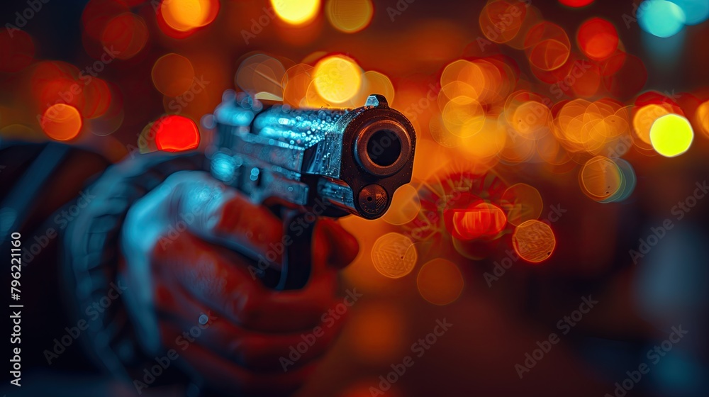 Image of a gun with the trigger pulled, ready to fire, on a dark ...
