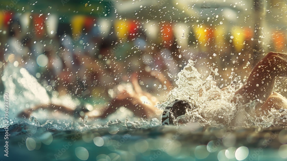 A bustling and energetic scene with splashes of water and the blur of ...