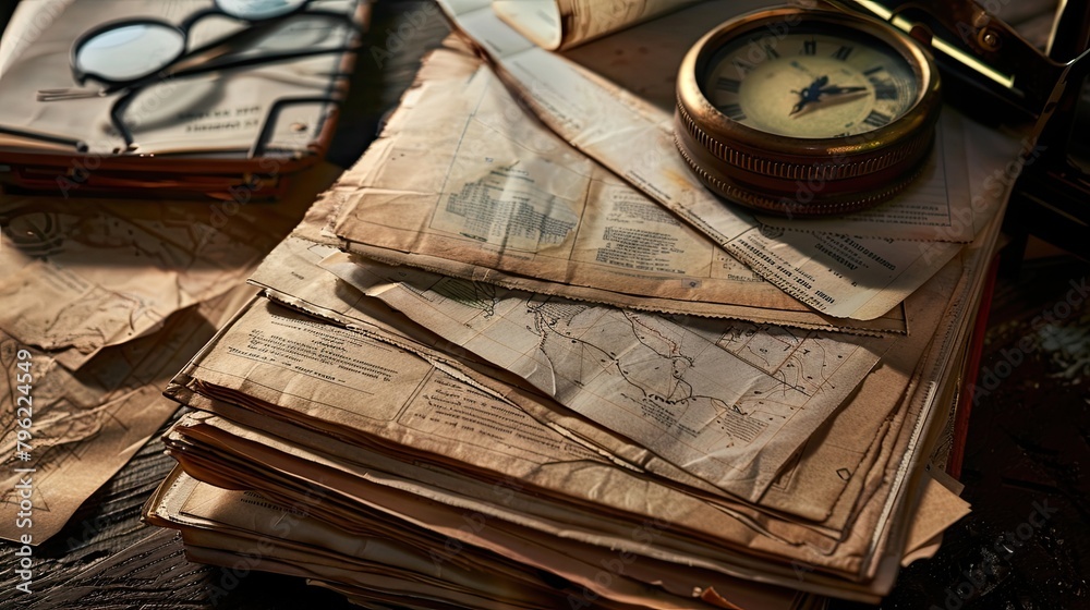 Top-secret dossier with classified information. Ancient manuscripts ...