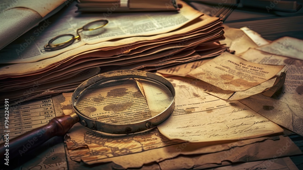 Top-secret dossier with classified information. Ancient manuscripts ...