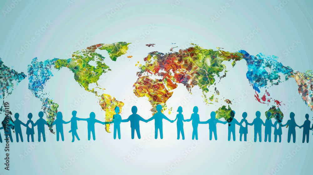 Digital illustration of diverse paper-doll silhouettes holding hands ...