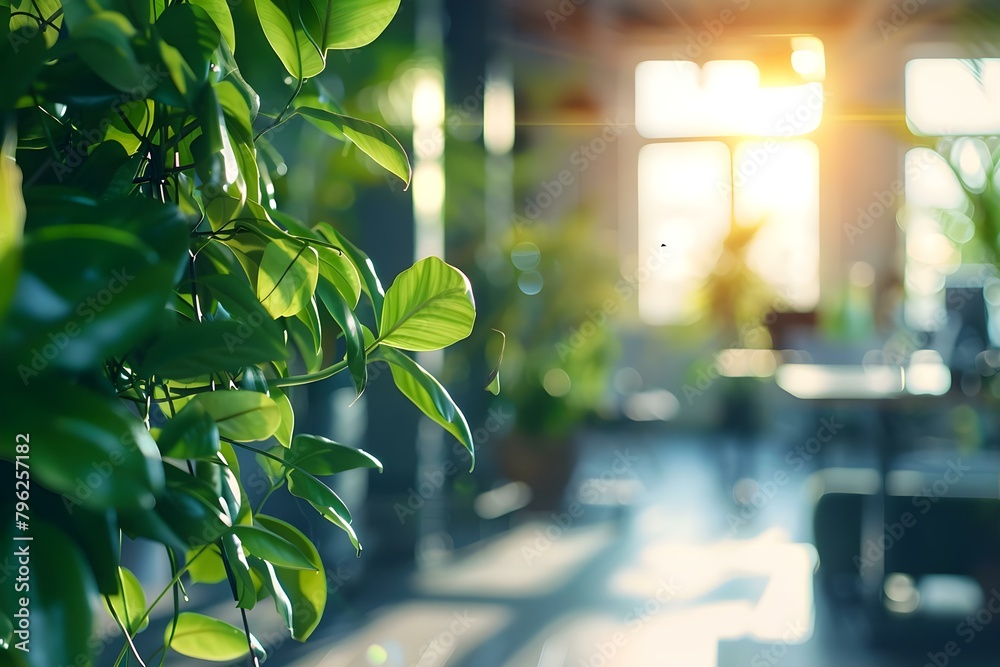 Ecofriendly office with natural light green plants promoting ...