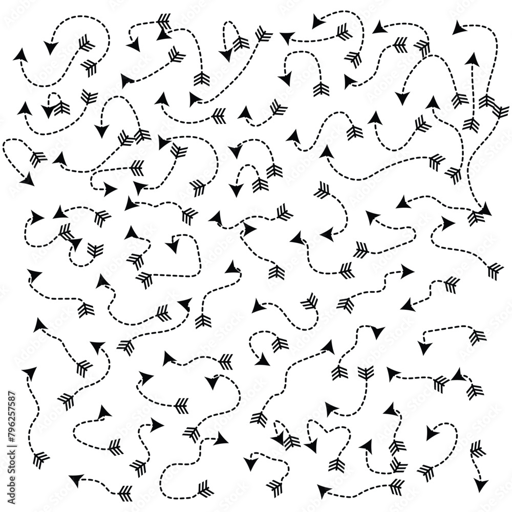 Dotted line arrow silhouette. Doodle arrows, vector, icon. Hand drawn ...