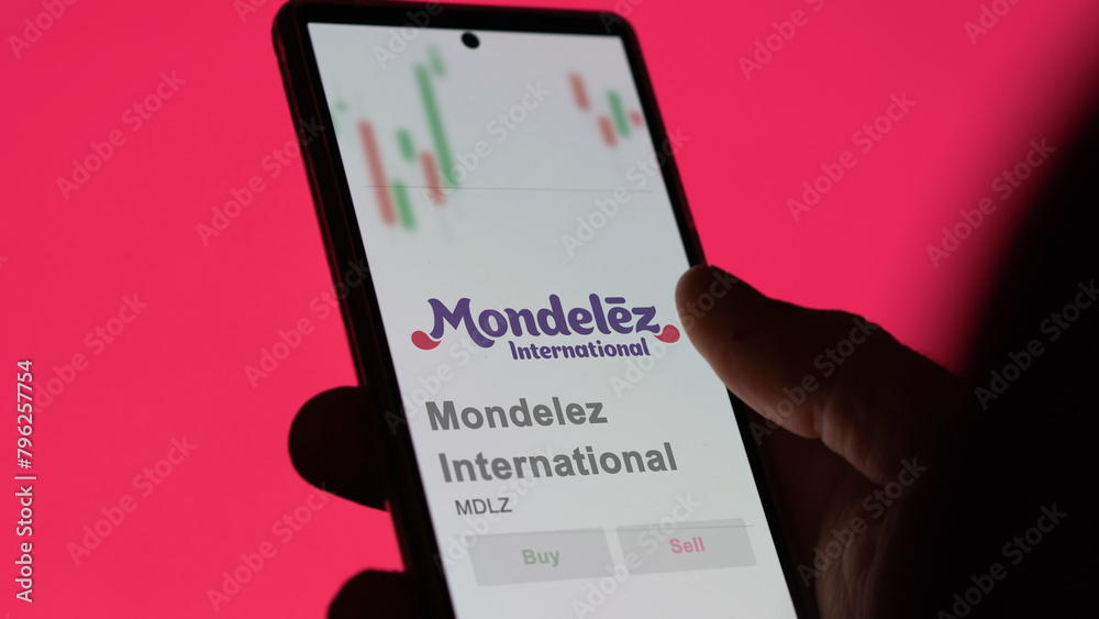 April 09th 2024 , Chicago, Illinois. Close up on logo of Mondelez ...