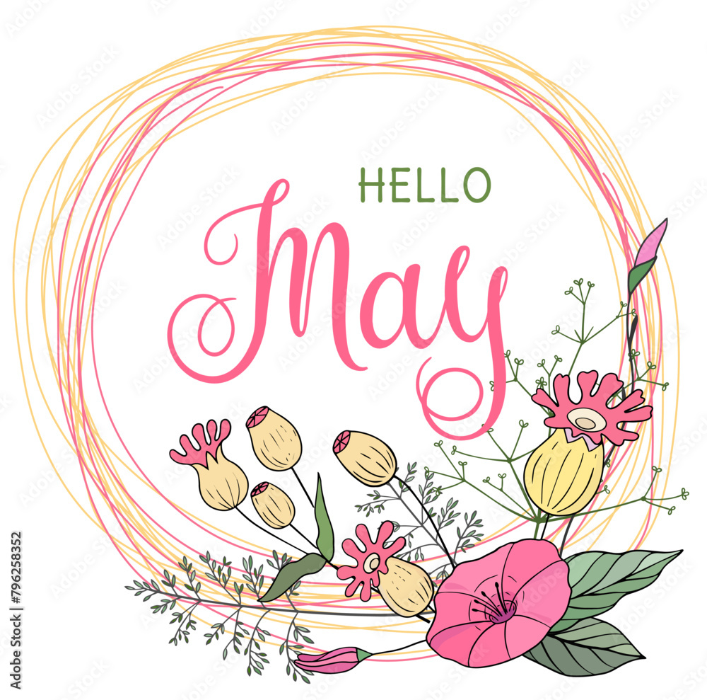 Handwritten, hello May, lettering message. Modern lettering. Hello May ...