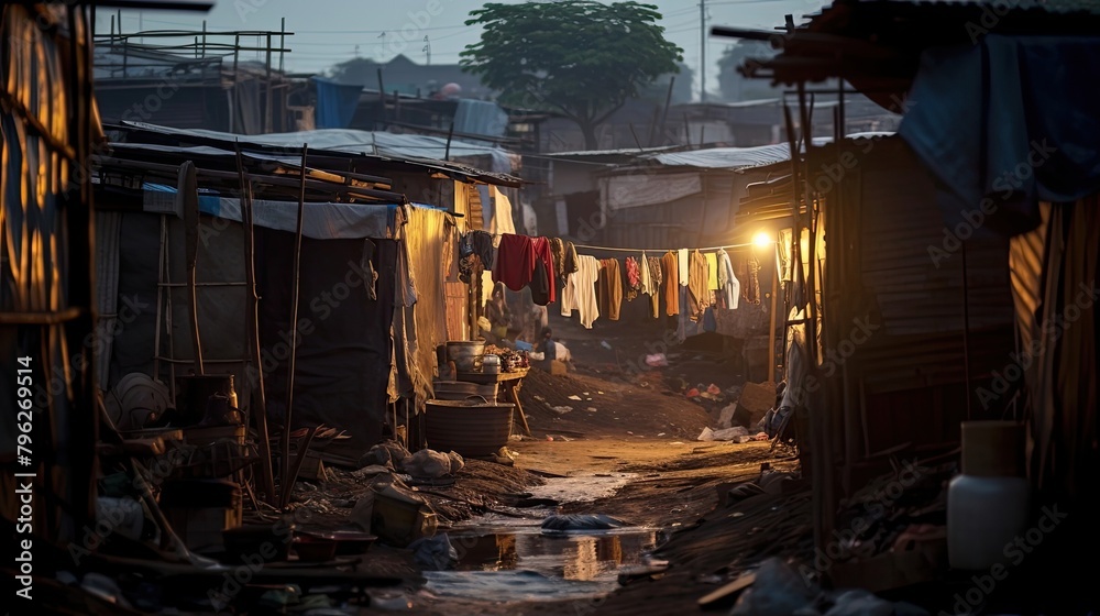 Makeshift housing in slums with overcrowded living quarters. South ...