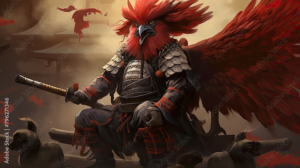The mythical creature Tengu that guides samurai warriors in folklore ...