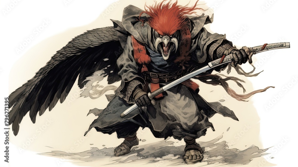 The mythical creature Tengu that guides samurai warriors in folklore ...