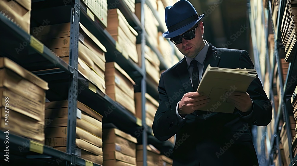 An undercover agent retrieves secret files from a secure vault ...